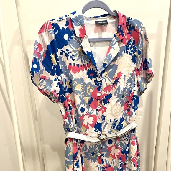 Modcloth | Dresses | Modcloth Pink Blue Floral Buttondown Aline Dress ...